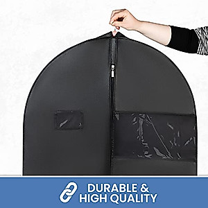 Black Garment Bag for Travel and Storage, with Zipper and Eye-Hole, Carry Handles for Suits Tuxedos Dresses Coats 26 inch x 42 inch x 5 inch