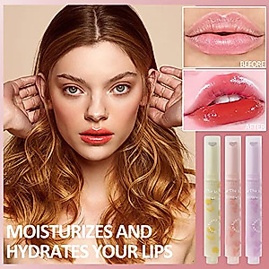 U-Shinein 3Pcs Jelly Lipstick, Tinted Lip Gloss Heart Shape Lip Glaze, Moisturizing and Hydrating Glossy Lip Gloss Lip Balm, High-shine Finish Lip Makeup Lip Pen for Nourished, Fuller-looking Lips