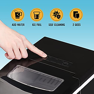 WANAI Ice Makers Countertop Portable Ice Machine 9 Ice Cubesin 7-8 Mins, 26lbs/24H, Self-Cleaning Electric Ice Making Machine with Ice Scoop and Basket L&S Bullet Sizes for Home Office Bar Party