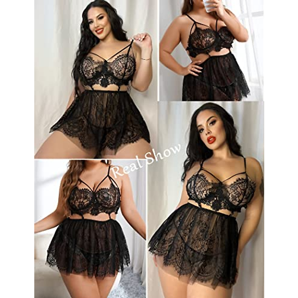 Avidlove Plus Size Lingerie For Women Babydoll Dress For Women Black XL/16W