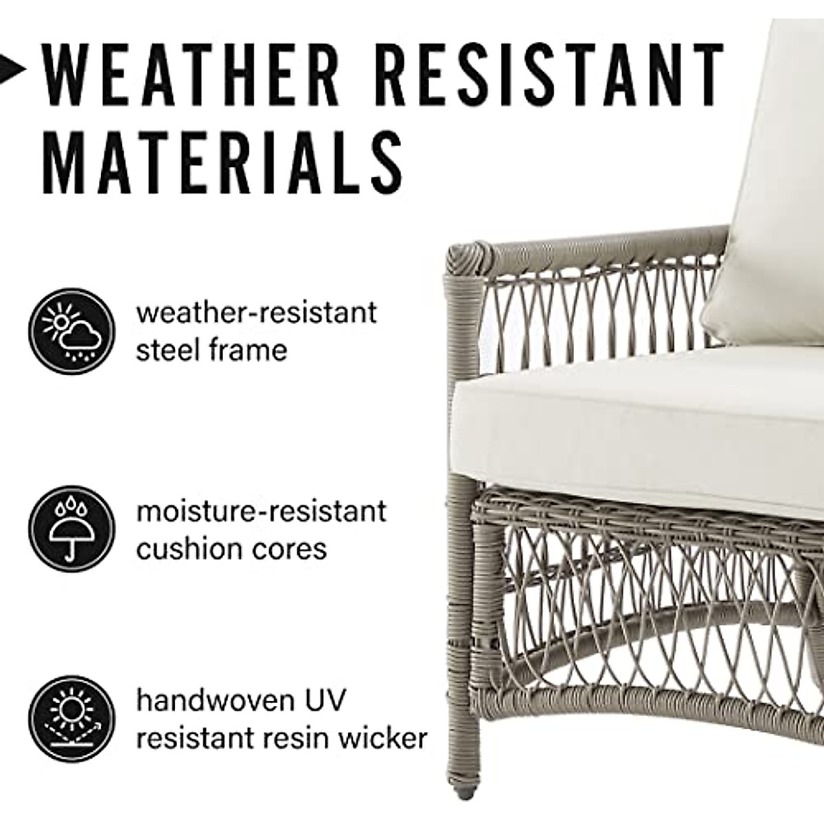 Crosley Furniture Thatcher Wicker Outdoor Chair for Porch, Deck, Backyard, Driftwood with Creme Cushions