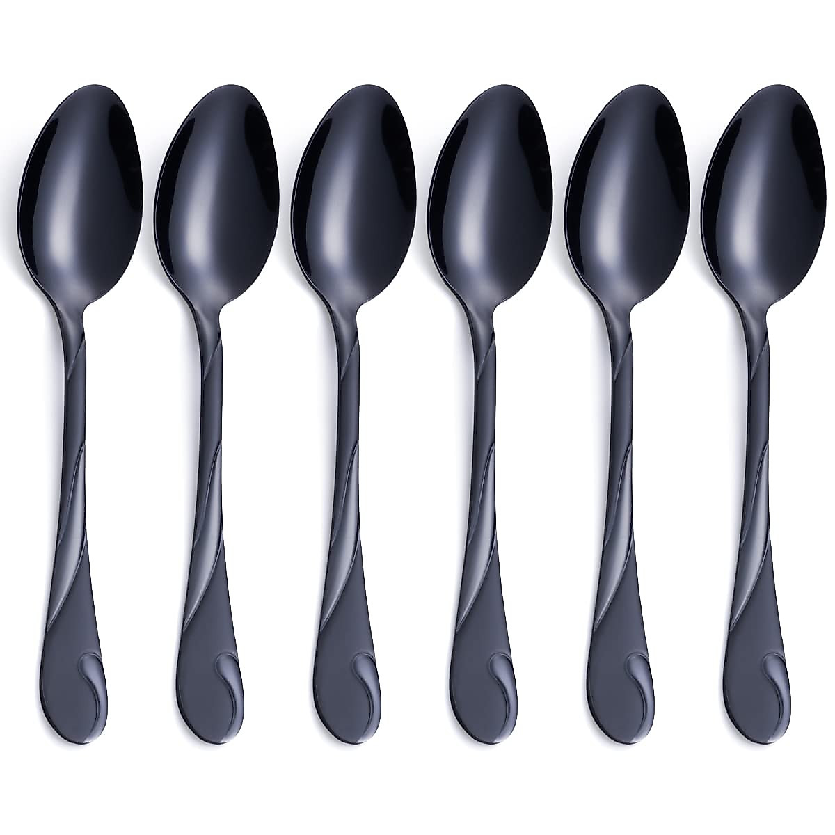 Black Dinner Spoon Set, Seeshine 7.6-inch Stainless Steel Shiny Black Soup Table Spoon Silverware, Set of 6