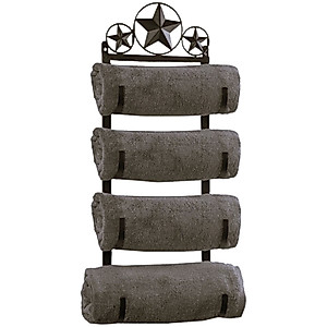 BestGiftEver Rustic Metal Star Towel Roll Wall Rack - Farmhouse Style Towel Rack for Western Bathroom Decor, Lodge and Cabin Decor, Decorative Wall Rack for Towels, Ideal for Country Home Owners