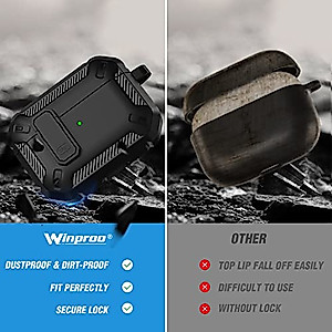 Winproo Airpods Pro 2 Case Cover with Lock, Military Hard Shell Full-Body Shockproof Protective Case Skin with Keychain for Airpods Pro 2nd Generation [Black]