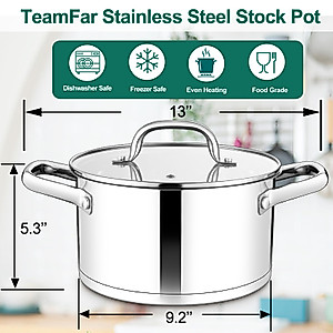 TeamFar 5 QT Stock Pot, Tri-ply Bottom Stainless Steel Stockpot Cooking Soup Pasta Pot with Lid for Gas/Induction/Electric Stoves, Non-toxic & Heavy Duty, Double Handles & Dishwasher Safe