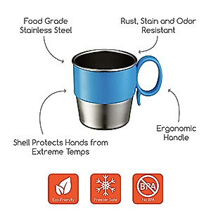 Innobaby Din Din Smart Stainless Steel Cup (9 oz) with Handle for Babies, Toddlers and Kids. BPA Free, Blue