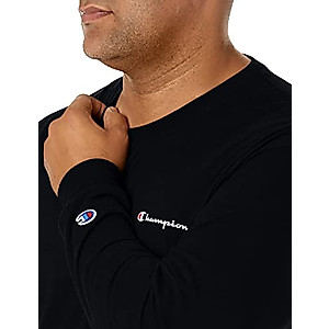 Champion Men's Classic Long Sleeve Tee, Black Small Script, X-Large