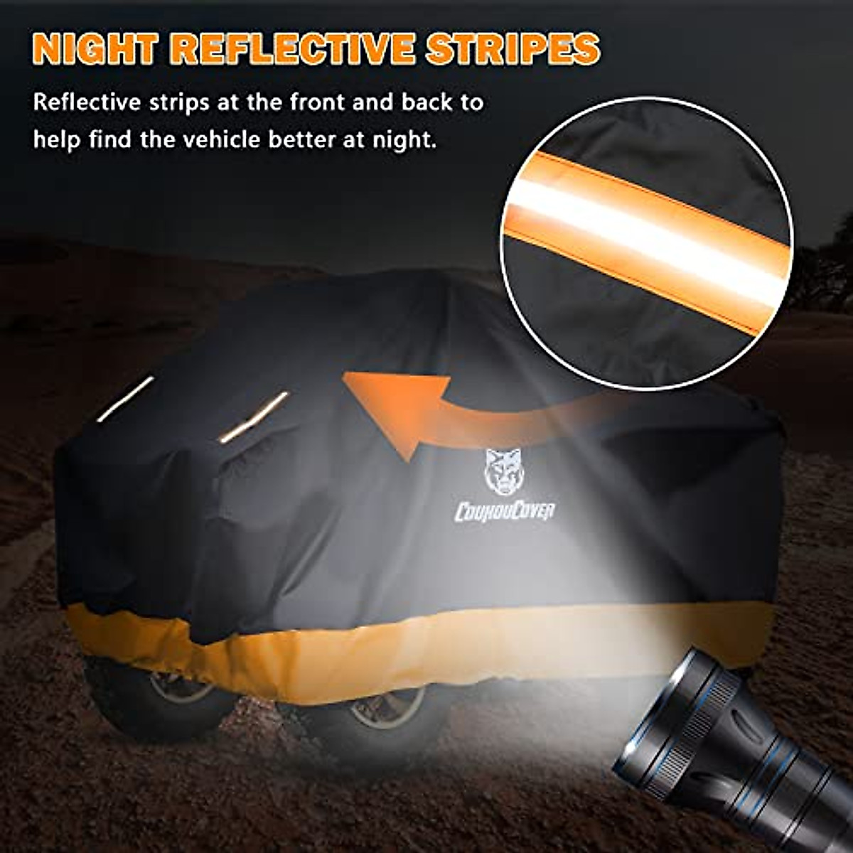 CoukouCover 300D Black Orange Waterproof ATV Cover, All Weather Outdoor ATV ATC Quad Bike Storage Protection ATV Cover (XL 82")