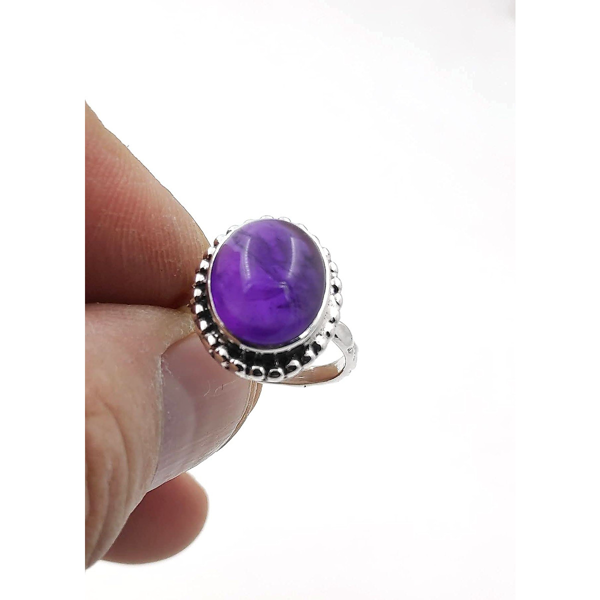Navya Craft Amethyst Stone Silver Ring | 925 Sterling Silver Handmade Statement Promise Ring for Women | Natural Gemstone Boho Jewelry | February Birthstone | Gift for Her Birthday Anniversary