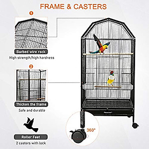 Ibnotuiy Parakeet Bird Cage with Rolling Stand Metal Pet Bird Flight Cages Large for Conure Canary Parekette Macaw Finch Cockatoo Budgie Cockatiels Parrot,Perches Catch Tray Included,Black