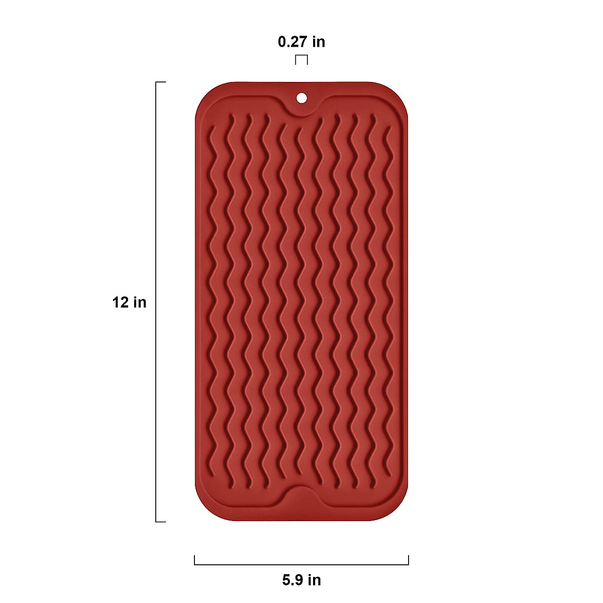 Silicone Dish Drying Mat, Non-Slip Easy Clean Sink Mat Large Heat-resistant Dish Drainer Mat for Kitchen Counter, Sink, Refrigerator or Drawer liner (12" x 6", RED)