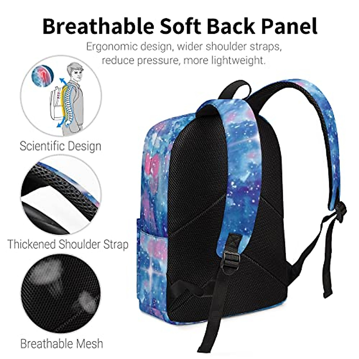 Blue Galaxy Backpack, Lightweight Galaxy Bookbag, Outdoor Work Travel Laptop Shoulder Bag, Durable Daypack for Boys Girls Teens Women (Galaxy)