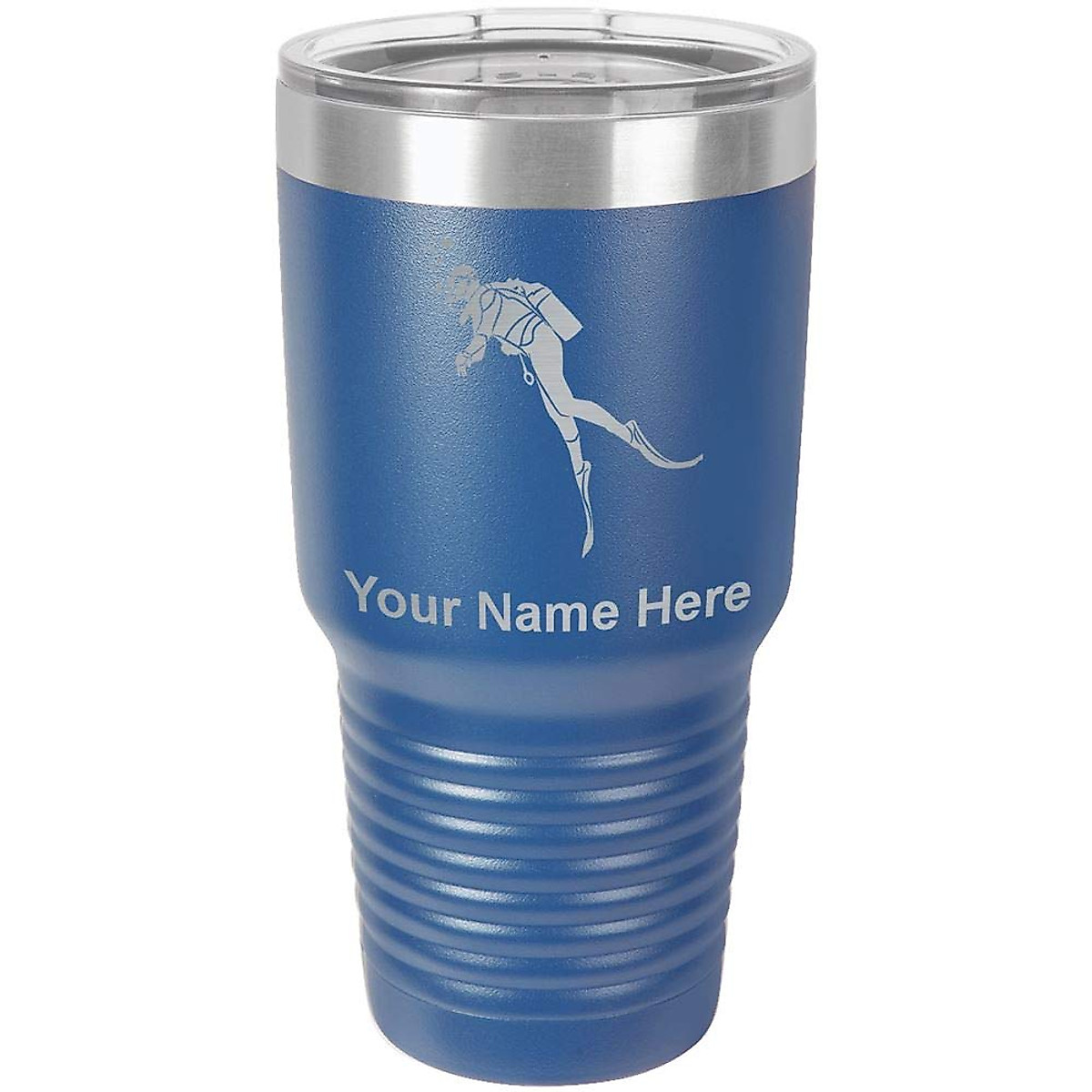LaserGram 30oz Vacuum Insulated Tumbler Mug, Scuba Diver, Personalized Engraving Included (Dark Blue)