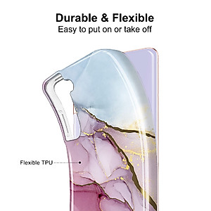 JIAXIUFEN Galaxy S21 Case Gold Electroplated Glitter Marble Slim Shockproof TPU Soft Rubber Silicone Cover Phone Case for Samsung Galaxy S21 5G 6.2 inch 2021 Purple Blue