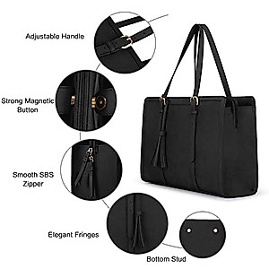 ECOSUSI Laptop Tote Bag for Women Fits Up to 15.6 Inch PU Leather Briefcase Office Handbags Large Capacity with 3 Divided Compartments