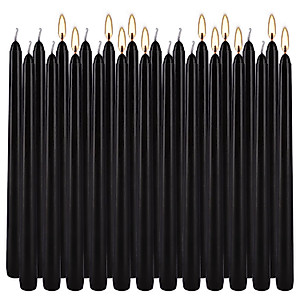 Black Taper Candles - Set of 24 Dripless Candles - 10 inch Tall, 3/4 inch Thick - 7.5 Hour Clean Burning