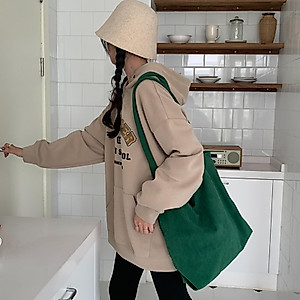 ALUWU Corduroy Tote Bag for Women Corduroy Purse with Front Pocket and Zipper Shoulder Hobo Handbags Simple Canvas Purse, Forest Green