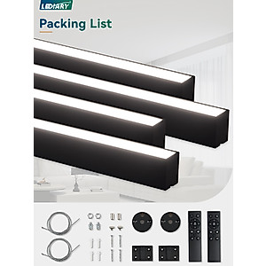 LEDIARY 3CCT LED Linear Light with Remote Control, 4FT LED Shop Light, Dimmable 40W 2400LM Hanging Light for Garage Office Workshop, Pack of 4