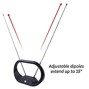 GE Modern Loop Rabbit Ears Indoor TV Antenna, 15 inch Extendable Dipoles, 4K 1080P VHF UHF, Tabletop Antenna, Digital HDTV Antenna, Smart TV Compatible, 4ft Coaxial Cable, Black, 33675