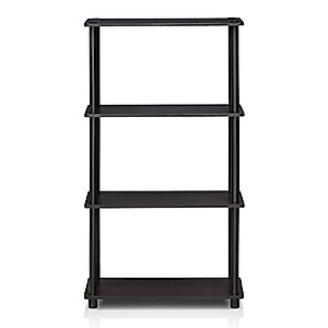 Furinno Turn-N-Tube 5 Tier Corner Display Rack Multipurpose Shelving Unit, 1-Pack, Dark Walnut & Turn-N-Tube 4-Tier Multipurpose Shelf Display Rack, Round Tubes, Dark Walnut