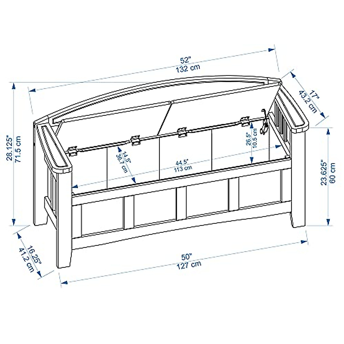 Linon Natural Washed Storage Frankie Bench, Seat Height of 18"