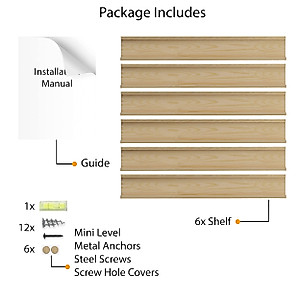 Wallniture Denver 24" Book Shelves for Kids Room Decor and Nursery, Wood Floating Shelves for Wall, Natural Pine, Set of 6