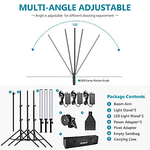 Neewer 3-Pack 60 LED Video Lighting Kit with Adjustable Brightness, 2.24 Meters Light Stand