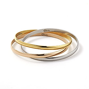 Stimm Tri-Tone Bangle Bracelet Interlocked Stainless Steel in Rose Silver Yellow Gold Women