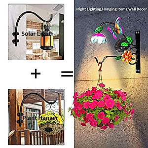 waitmin Solar Outdoor Lights Garden Wall Decor Art Butterfly Plant Hanger Hook for Hanging Plant Pots,Bird Feeders,Flower Basket,Wind Chimes,Lantern - 2 Pack