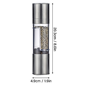 Pepper Grinder, Salt and Pepper Grinder Stainless Steel Dual Head Grind Size Manual Spice Grinder for Home Kitchen