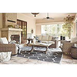 Signature Design by Ashley Beachcroft Outdoor Wicker Patio Sofa with Cushion and 2 Pillows, Beige, Light Gray