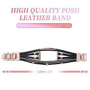 Posh Leather Bands Compatible with Samsung Galaxy Watch 7 6 5 4 40mm 44mm/Watch 6 4 Classic Band 42mm 46mm 43mm 47mm/Galaxy Watch 5 Pro Band 45mm/Active 2, 20mm Boho Bracelet Handmade Strap for Women (Black/Rose Gold)