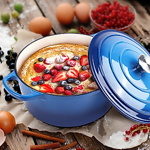 6 Quart Enameled Cast Iron Dutch Oven with Lid - Big Dual Handles - Oven Safe up to 500°F - Classic Round Pot for Versatile Cooking Blue