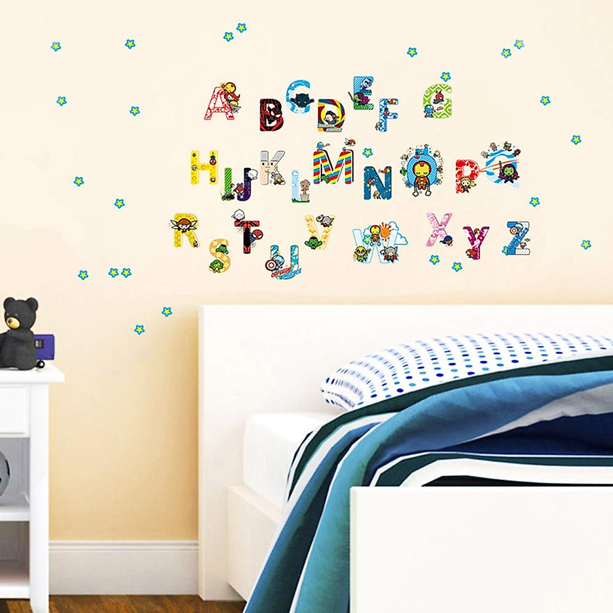 ufengke Alphabet ABC and Superheroes Wall Stickers Stars Letters Wall Decals Wall Decor for Kids Bedroom Nursery