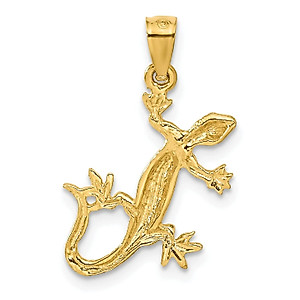 Bijou 14k Yellow Gold Solid Textured Diamond Cut Finish Lizard Charm Pendant