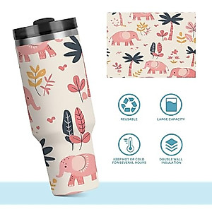 FRCSDIY Cartoon Elephant Insulated Tumbler with Handle and Straw Lid,30oz Leakproof Stainless Steel Cup BPA-Free Water Bottle
