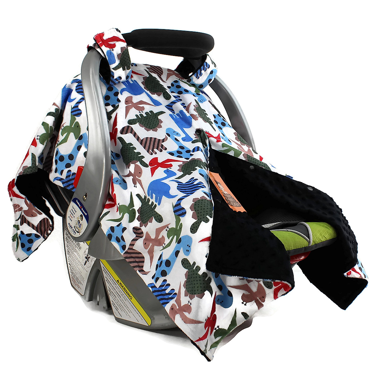 Dear Baby Gear - Baby Car Seat Canopy - Infant Car Seats Covers - Carseat Canopies for Boys and Girls - Toddler Carseat Cover with Snap Opening (Prehistoric Multicolored Dinosaur, Black Dot 40"x30")