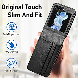 CCSamll for Samsung Galaxy Z Flip 5 Wallet Case with Card Holder, Business Style Premium PU Leather for Protective Phone Case Cover for Samsung Galaxy Z Flip5 5G DK Black