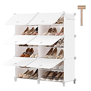 DINMO Shoe Rack, 6 Tier Shoe Storage Cabinet, 24 Pair Plastic Shoe Organizer for Closet Hallway Bedroom Entryway, White