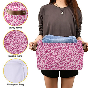 YETTASBIN Pink Leopard Storage Basket 1pc, Large Collapsible Toys Clothes Organizer, Durable Canvas Storage Bin with Handle for Shelves Closet Laundry Home Office Decor