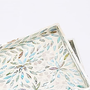 Handmade Serving Trays, Mother of Pearl Inlay Decorative Tray for Room Decor, Coffee Table Tray with Handles Set of 2 Length 16'' and 14'' Trays (TPSET-US)