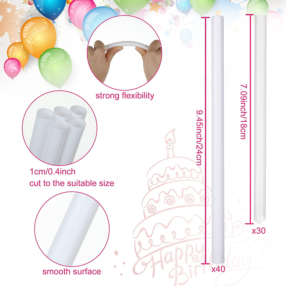 80Pcs Cake Tier Stacking Kit 10Pcs Clear Cake Separator Plates for 4, 6, 8, 10, 12 Inch Cakes with 30Pcs Clear Cake Stacking Dowels and 40Pcs White Plastic Cake Sticks Support Rods for Tiered Cake