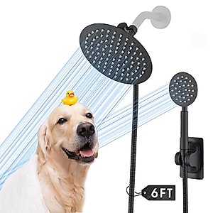 PROOX Dual Shower Head with Handheld Combo, High Pressure Round 8'' Rain Shower Head with Handheld ON/OFF Switch Button with 72 inch Extra Long Flexible Hose - Chrome