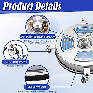 M MINGLE 17'' Pressure Washer Surface Cleaner, Pressure Washer Extension Wand with 5 Nozzle