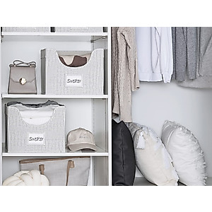 StorageWorks Closet Storage Bins, Closet Shelf Organizers, Fabric Storage Bin, Closet Organizer Bins with Cutout Window and 2 Handles, Clothes Storage Organizer, Medium, Grey and White Stripes, 3-Pack