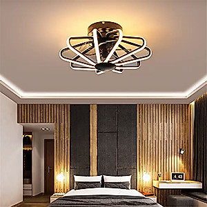 Veunsic Ceiling Fan with Light and Remote Control Modern LED 3 Light Color/Fan Speed, Time Setting, Low Profile Flush Mount Cage Shape Fandelier, 50cm/19.7Inch
