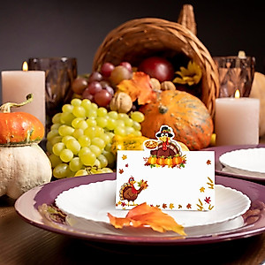 25 PCS Thanksgiving Table Place Cards, 3.5 x 2 Inch Turkey Themed Tent Place Cards for Table Setting, Festive Thanksgiving Day Name Cards, Autumn Fall Harvest Design for Holiday Dinner Party Supplies