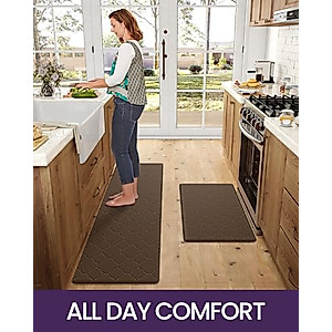 DEXI Kitchen Rugs Anti Fatigue Mats for Floor Cushioned Runner Rug Non Skid Comfort Foam Standing Mat for Office, Sink, 2 Pieces Set 17"x29"+17"x59", Brown
