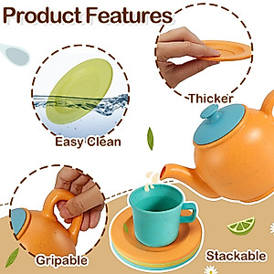 BUYGER Kids Pretend Play Tea Party Set for Little Girls Kids Toddler Kitchen Toy Set Accessories for Ages 3-5 3 4 5 Years Olds