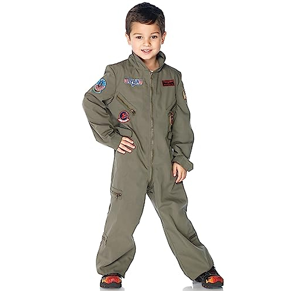 Leg Avenue unisex baby top Gun Movie Boys Flight Suit - Cute Family Halloween Onesie for Kids Adult Sized Costumes, Khaki, Large US